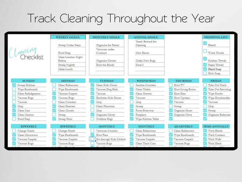 Cleaning Check List Cleaning Checklist Spreadsheet Cleaning - Etsy