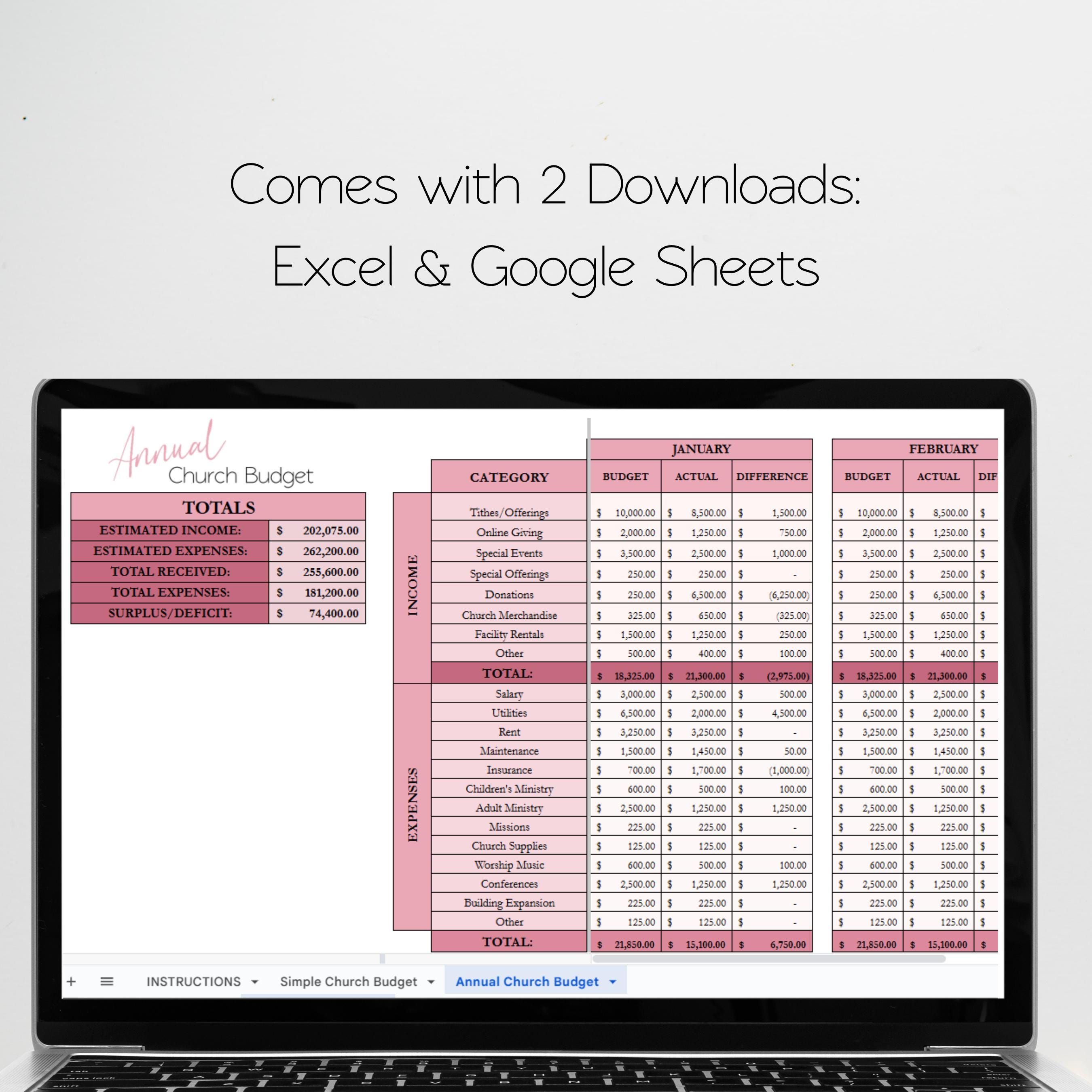 Church Budget Spreadsheet, Church Bookkeeping, Church Monthly Budget ...
