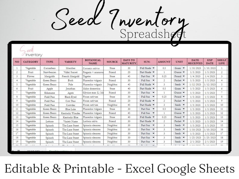 Seed Inventory Tracker Garden Seeds Organization Seed - Etsy
