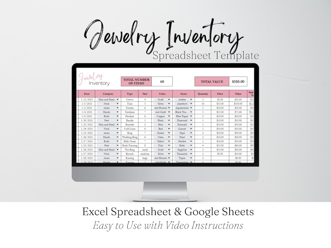 Jewelry Inventory Tracker, Jewelry Making Planner List Excel ...