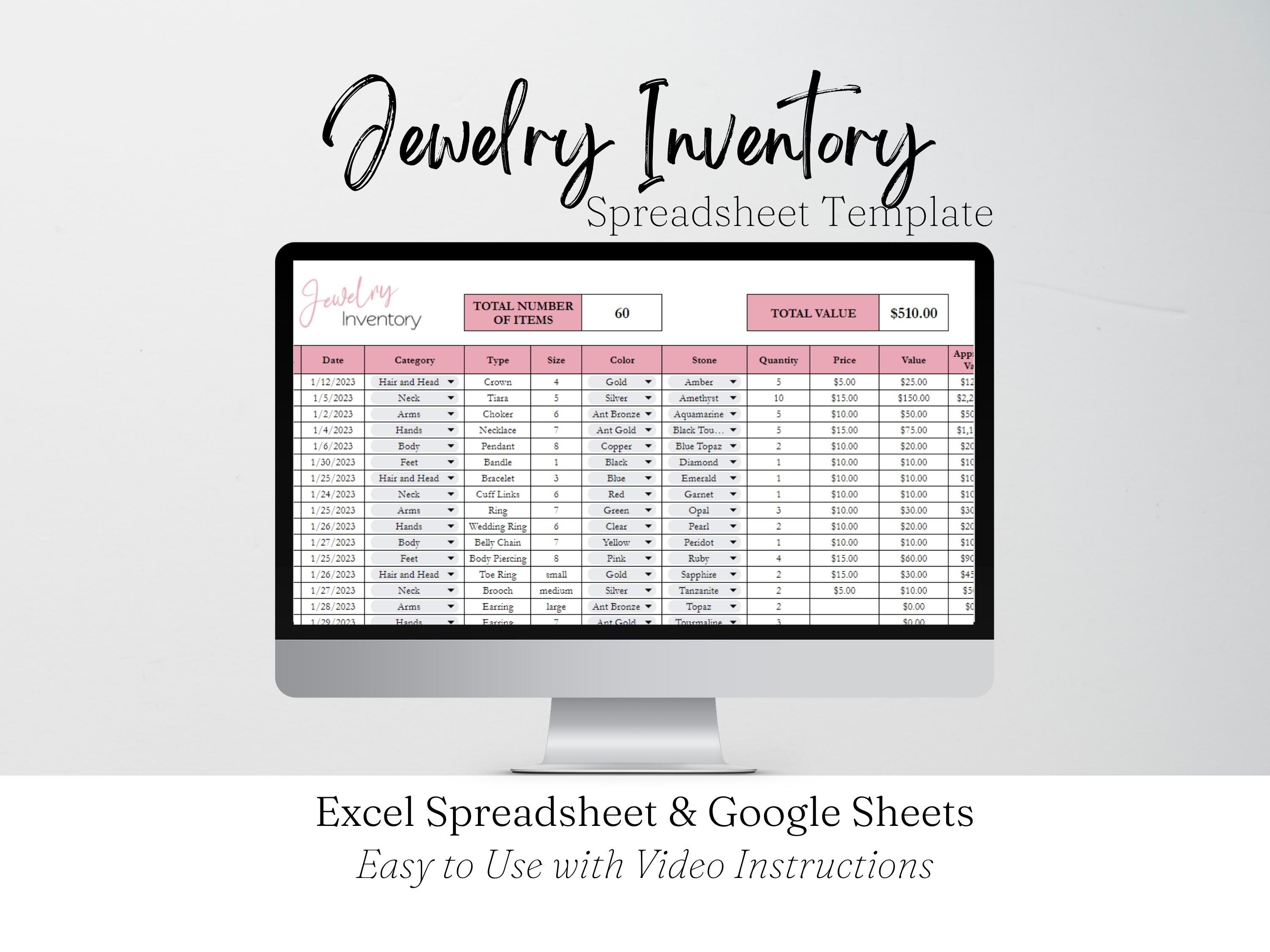 Jewelry Inventory Tracker, Jewelry Making Planner List Excel ...