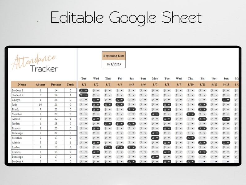 Attendance Tracker for Google Sheets Attendance Sheet - Etsy