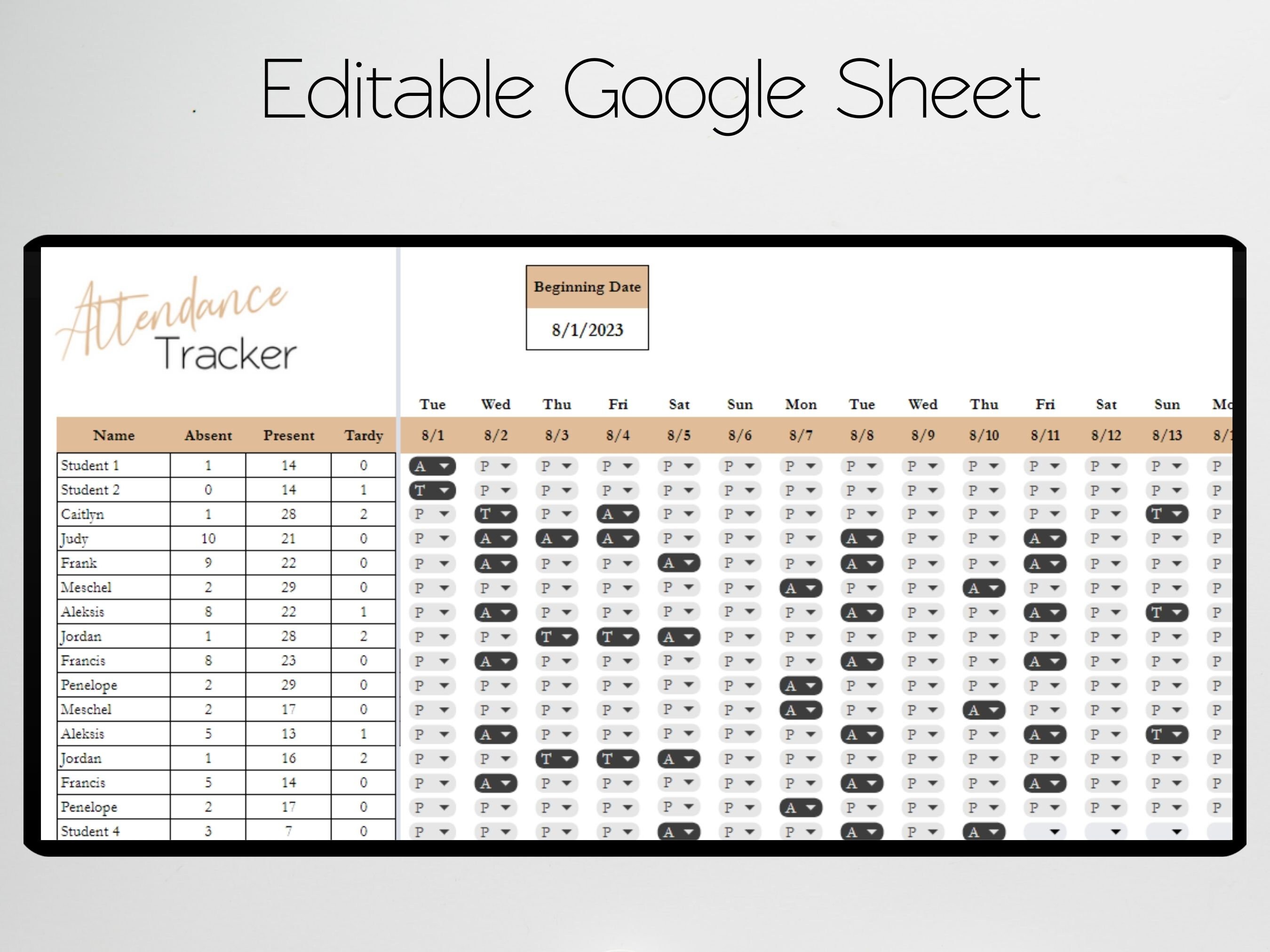 Attendance Tracker for Google Sheets Attendance Sheet - Etsy
