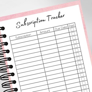 Subscription Tracker Template, Subscription Tracker Printable ...