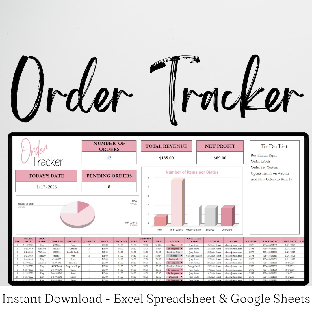 Order Tracker Google Sheets, Order Tracker Excel, Order Tracker ...