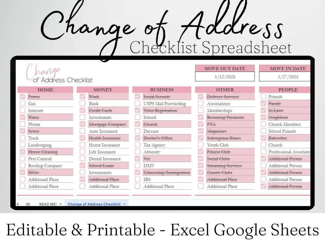 Change of Address Template, Address Checklist, New Address Checklist ...