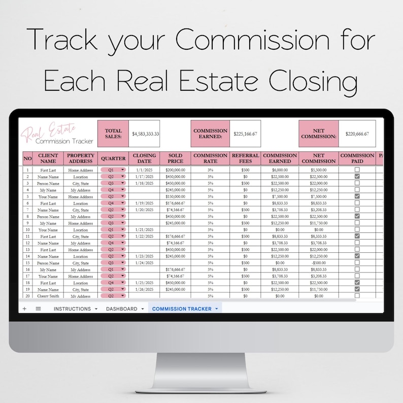Real Estate Commission Tracker Google Sheets, Realtor Templates, Real ...