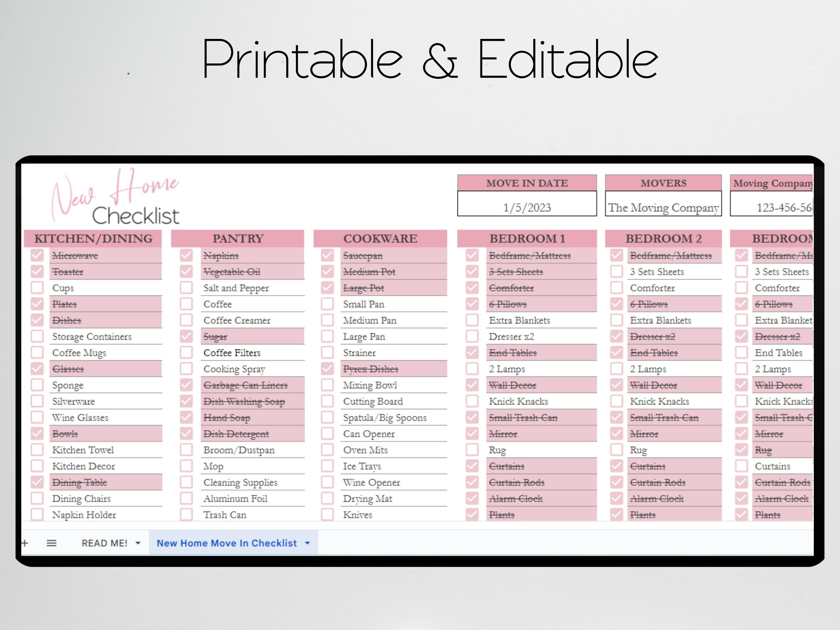 New Home Checklist Template Excel Spreadsheet, First Apartment List ...
