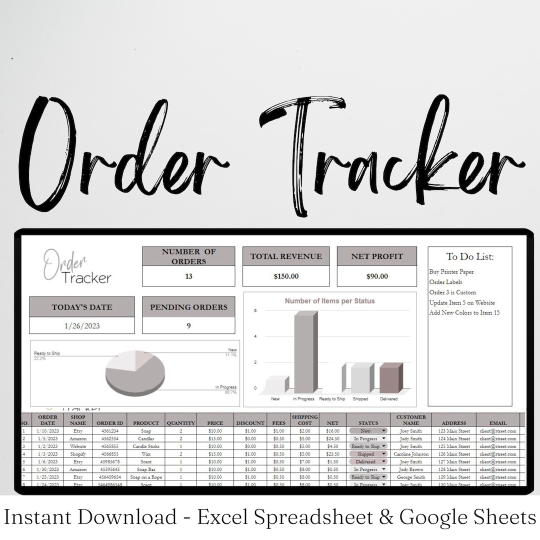 Order Tracker Spreadsheet, Order Tracker Excel, Order Tracker Google ...