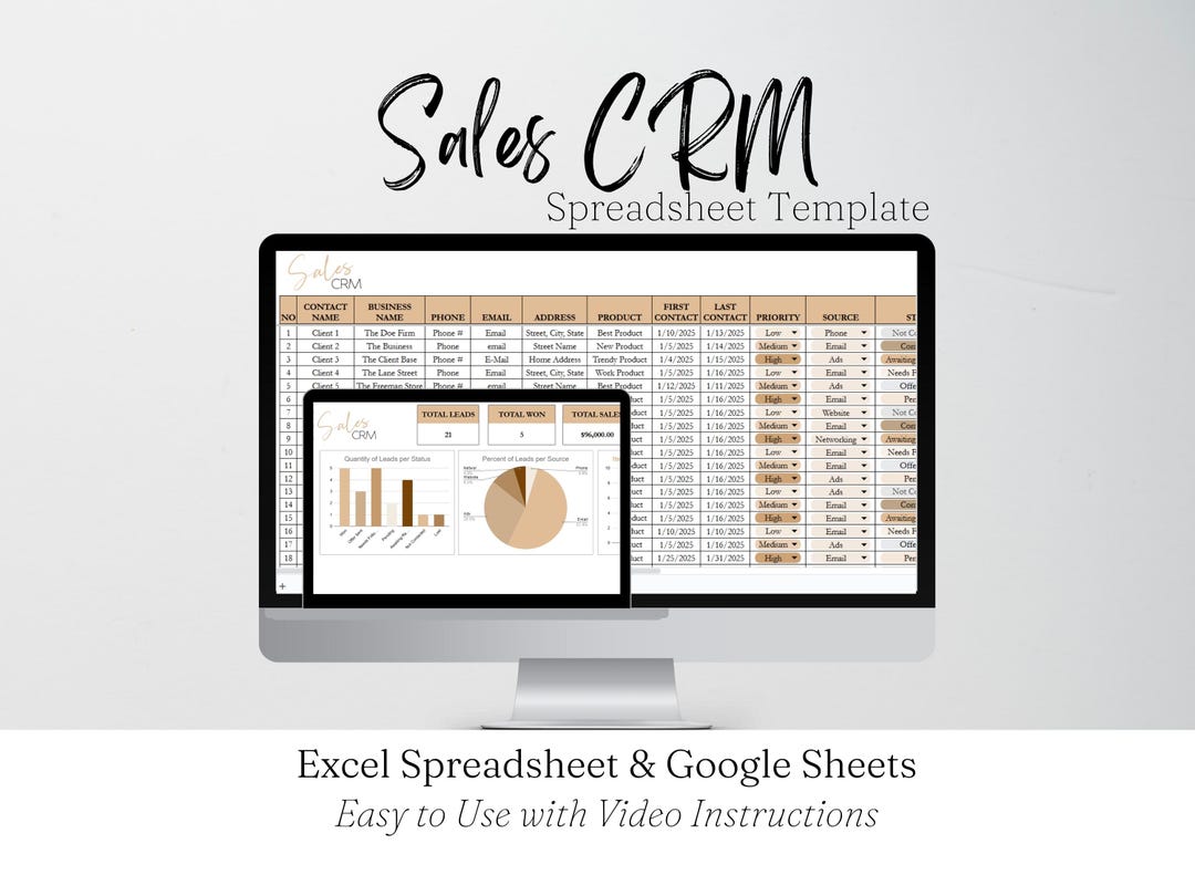 Sales CRM Template Excel, CRM Google Sheet, Crm Template, Excel ...