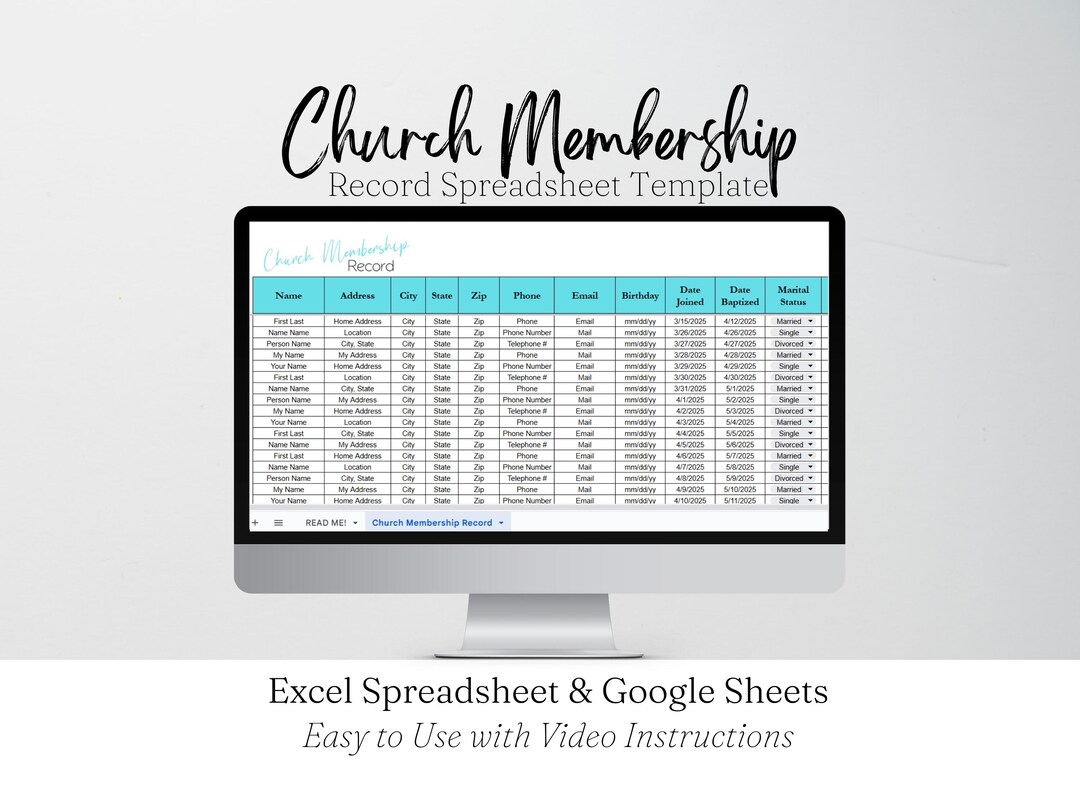 Church Membership Template Excel Spreadsheet, Church Directory List ...