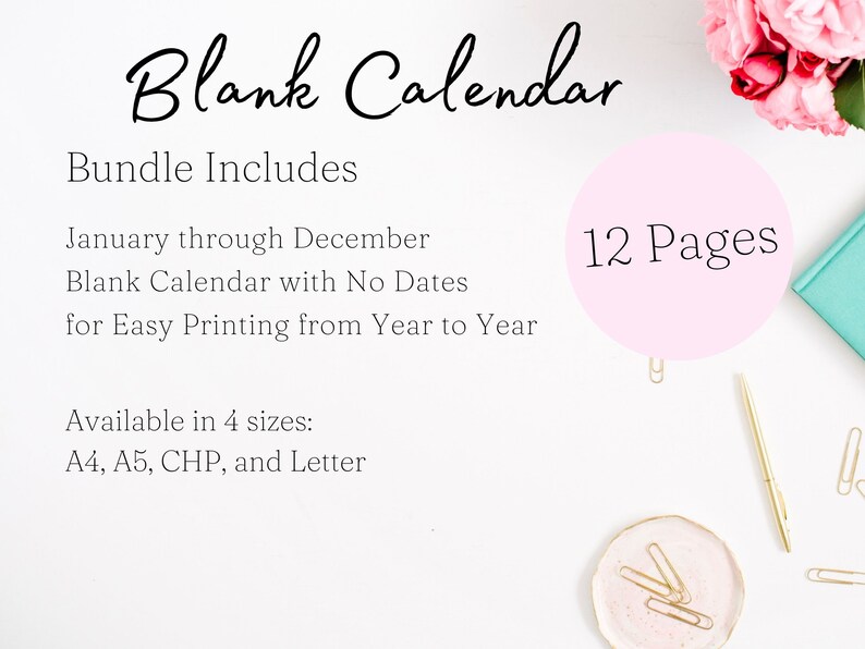 Blank Calendar PDF Calendar Printable Blank Calendars Etsy Blank Calendar PDF Calendar Printable Blank Calendars Etsy