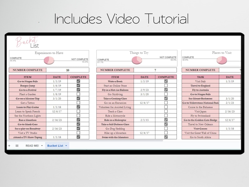 Bucket List Template Excel Spreadsheet Bucket List Journal - Etsy
