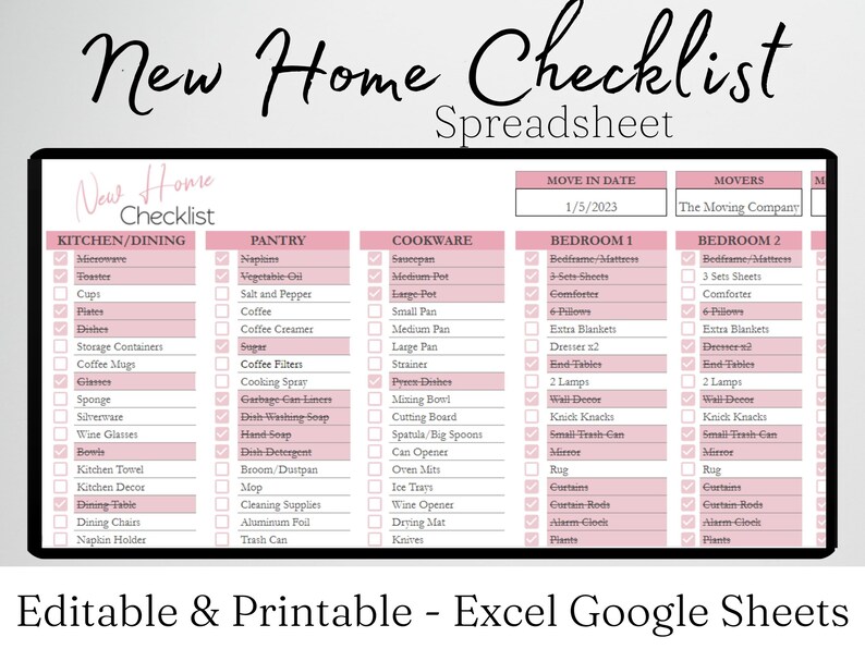 New Home Checklist Template Excel Spreadsheet, First Apartment List ...