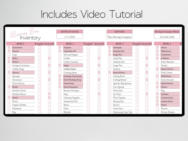 Moving Box Inventory Excel Spreadsheet Organized Moving Home - Etsy