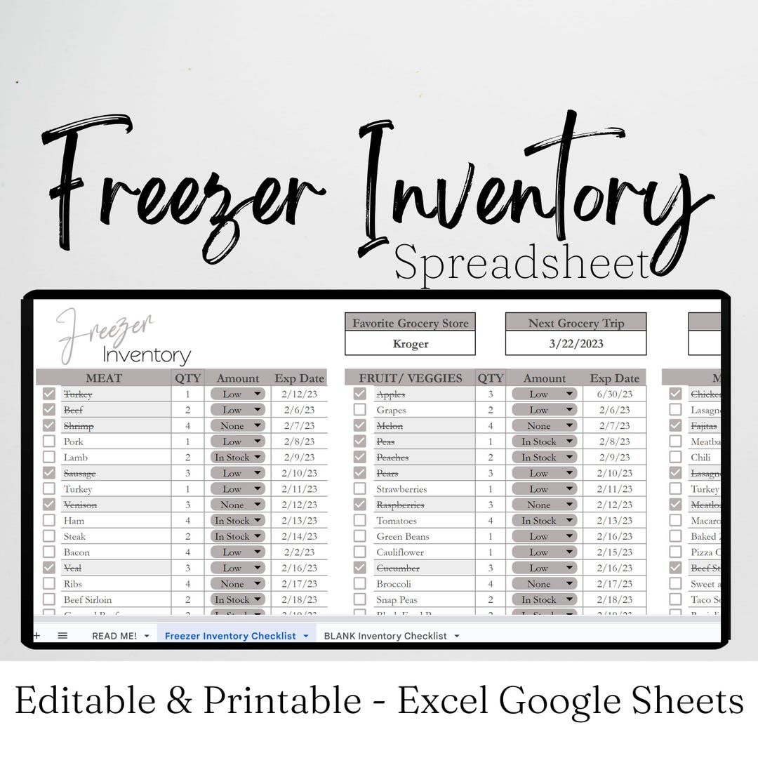 Freezer Inventory Tracker, Freezer Checklist, Freezer List, Food ...