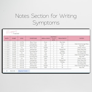 Migraine Tracker Excel Spreadsheet, Chronic Migraine Log Template ...