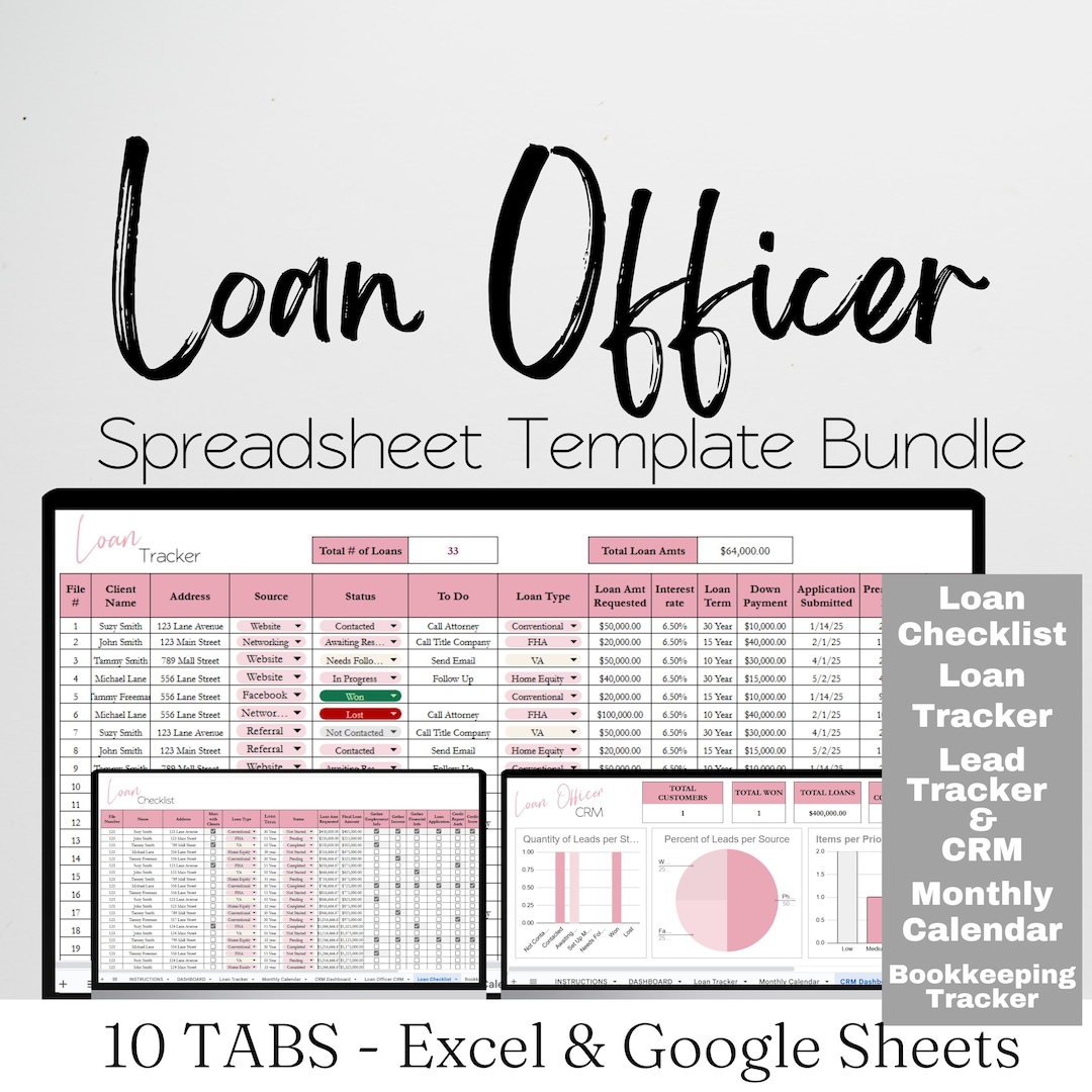 Loan Officer Template Spreadsheet Bundle, Loan Checklist Template ...