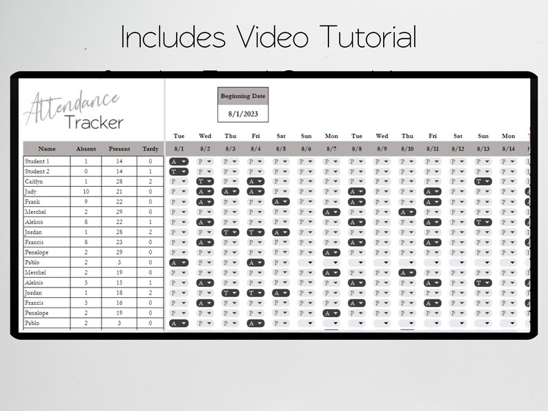 Attendance Tracker Excel Log School Class Template Attendance - Etsy