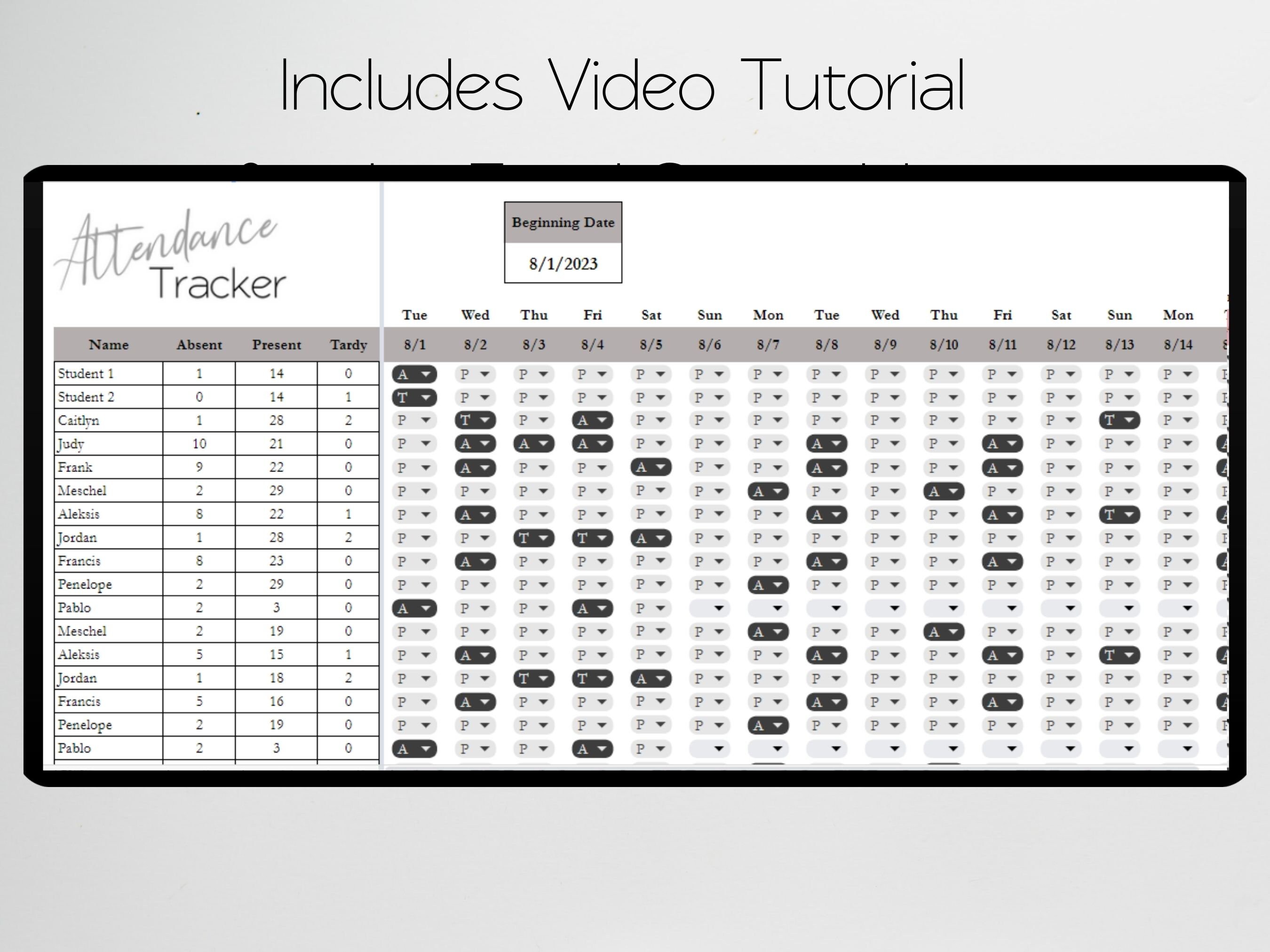 Attendance Tracker Excel Log School Class Template Attendance - Etsy
