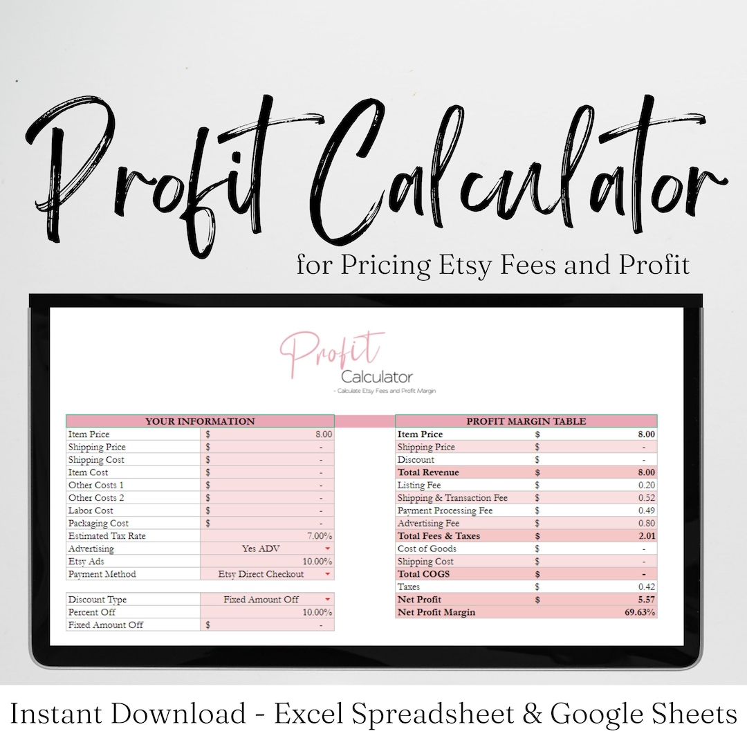 Profit Calculator Spreadsheet Etsy Fee and Profit Calculator 2023 ...