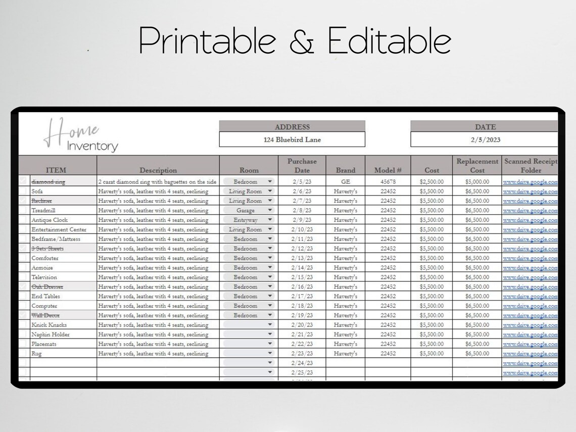 Home Inventory Tracker Home Inventory Template Home - Etsy