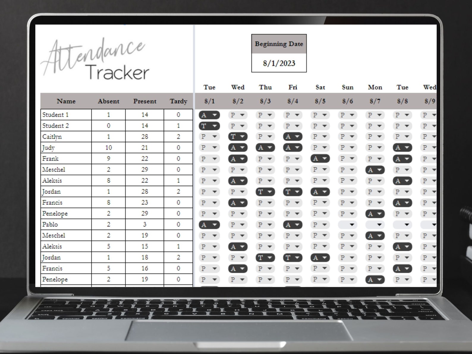 Attendance Tracker Excel Log School Class Template Attendance - Etsy