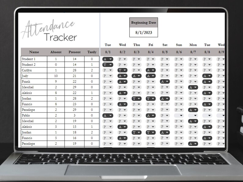 Attendance Tracker Excel Log School Class Template Attendance - Etsy