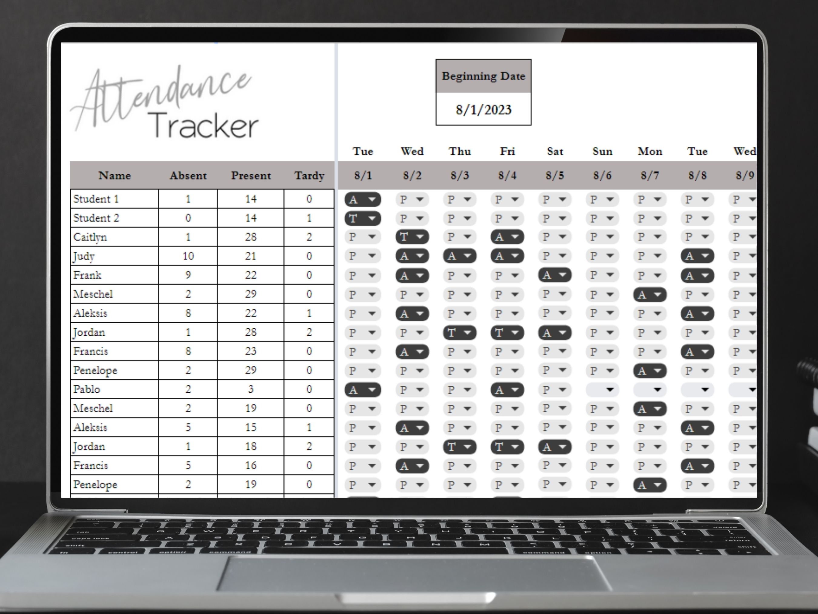 Attendance Tracker Excel Log School Class Template Attendance - Etsy
