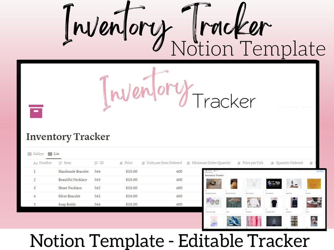 Inventory Tracker Notion Inventory List, Notion Template Inventory Log ...