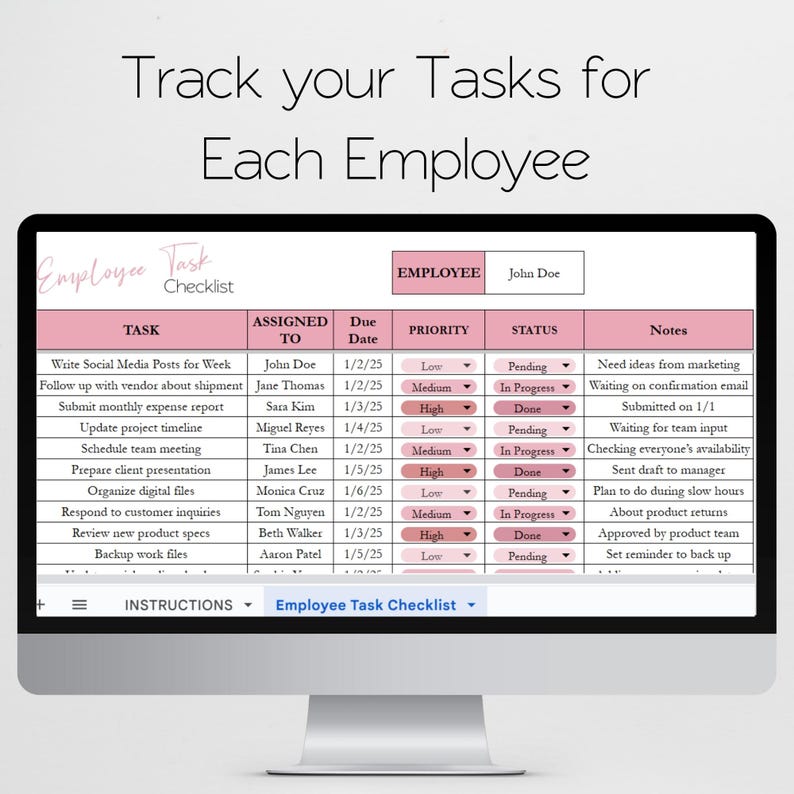 Employee Task Checklist, Excel to Do List Template, Daily Task Manager ...