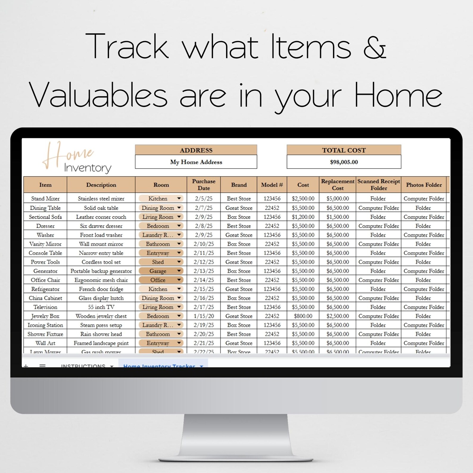 Home Inventory Checklist, Home Inventory Template, Home Inventory ...