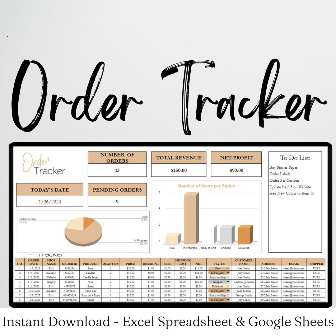 Order Tracker Excel, Order Tracker Google Sheets, Order Tracker ...