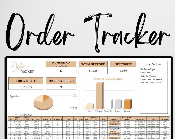 Order Tracker Spreadsheet, Order Tracking Excel Template, Shipment Tracking, Sales Order ...