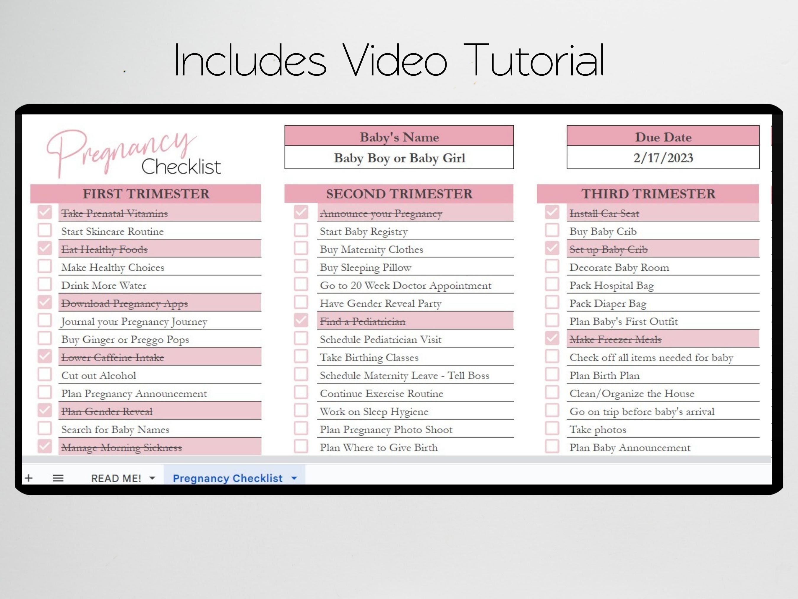 Pregnancy Checklist by Trimester Google Sheets, Pregnancy Planner ...