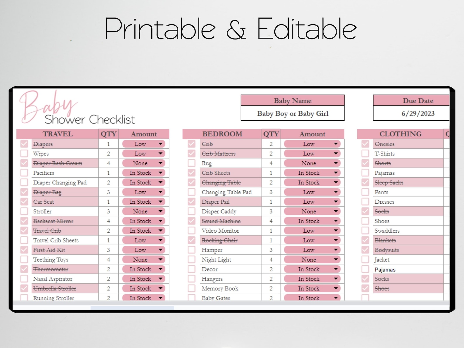 Baby Shower Checklist Google Sheets, Baby Registry Checklist, Newborn ...