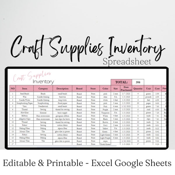 Simple Craft Inventory Template - Etsy