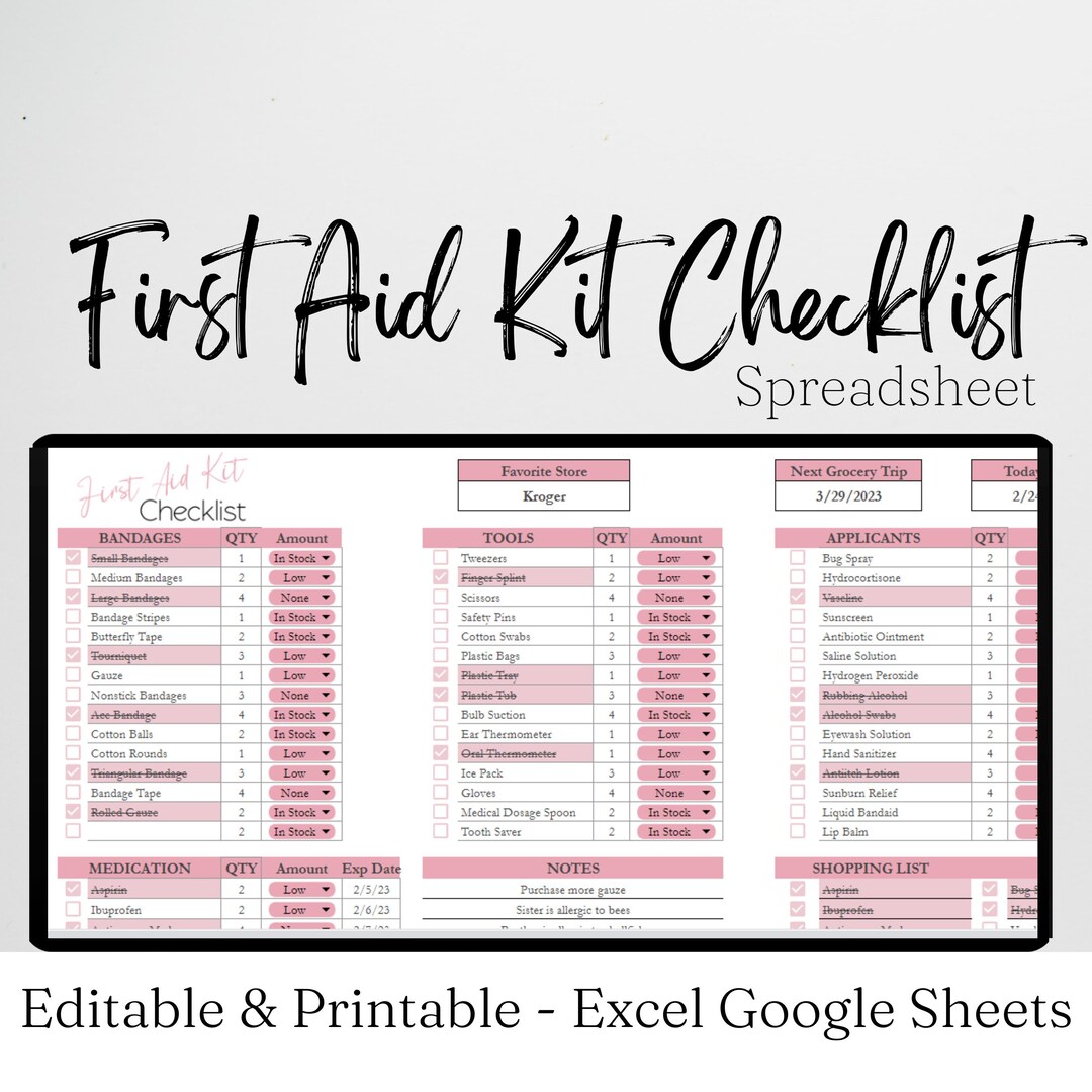 First Aid Kit Checklist, First Aid Checklist, First Aid Supply List ...