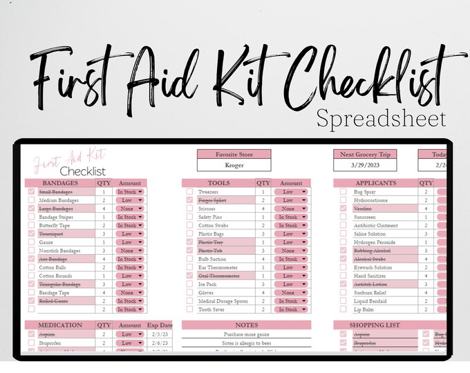First Aid Kit Checklist Printable, Medicine Checklist, Emergency ...