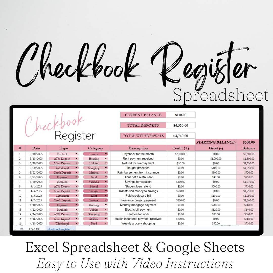 Checkbook Register Excel Spreadsheet, Check Book Register Google Sheets ...