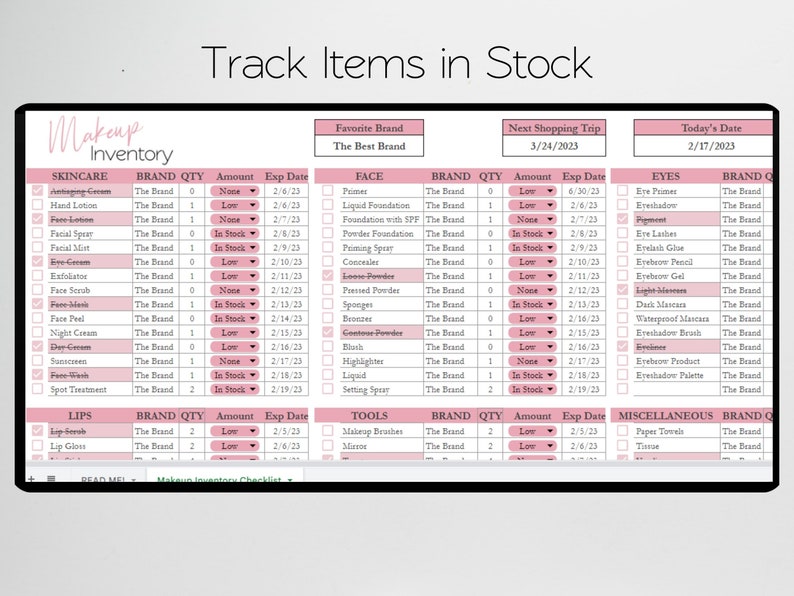 Makeup Inventory Management Makeup Artist Makeup Planner - Etsy