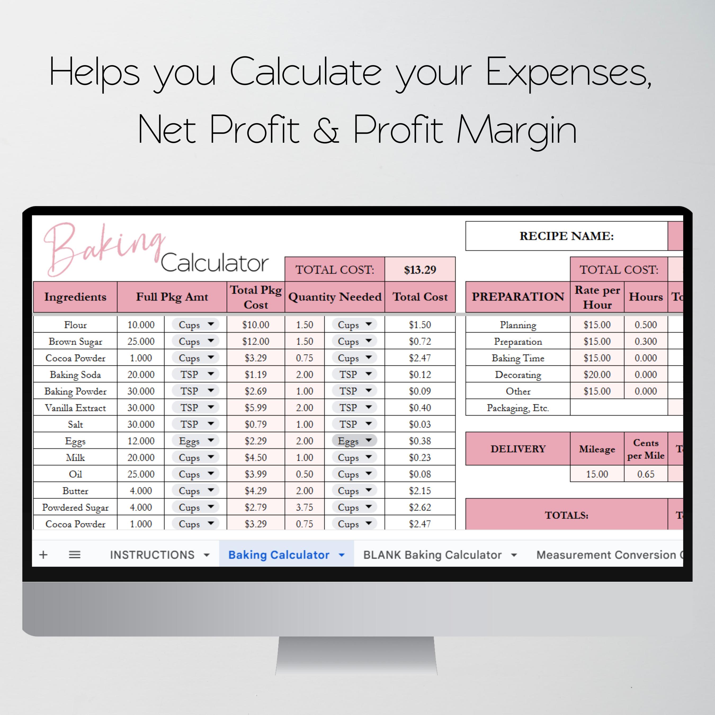 Baking Calculator, Recipe Spreadsheet Template, Baking Tools, Baking ...