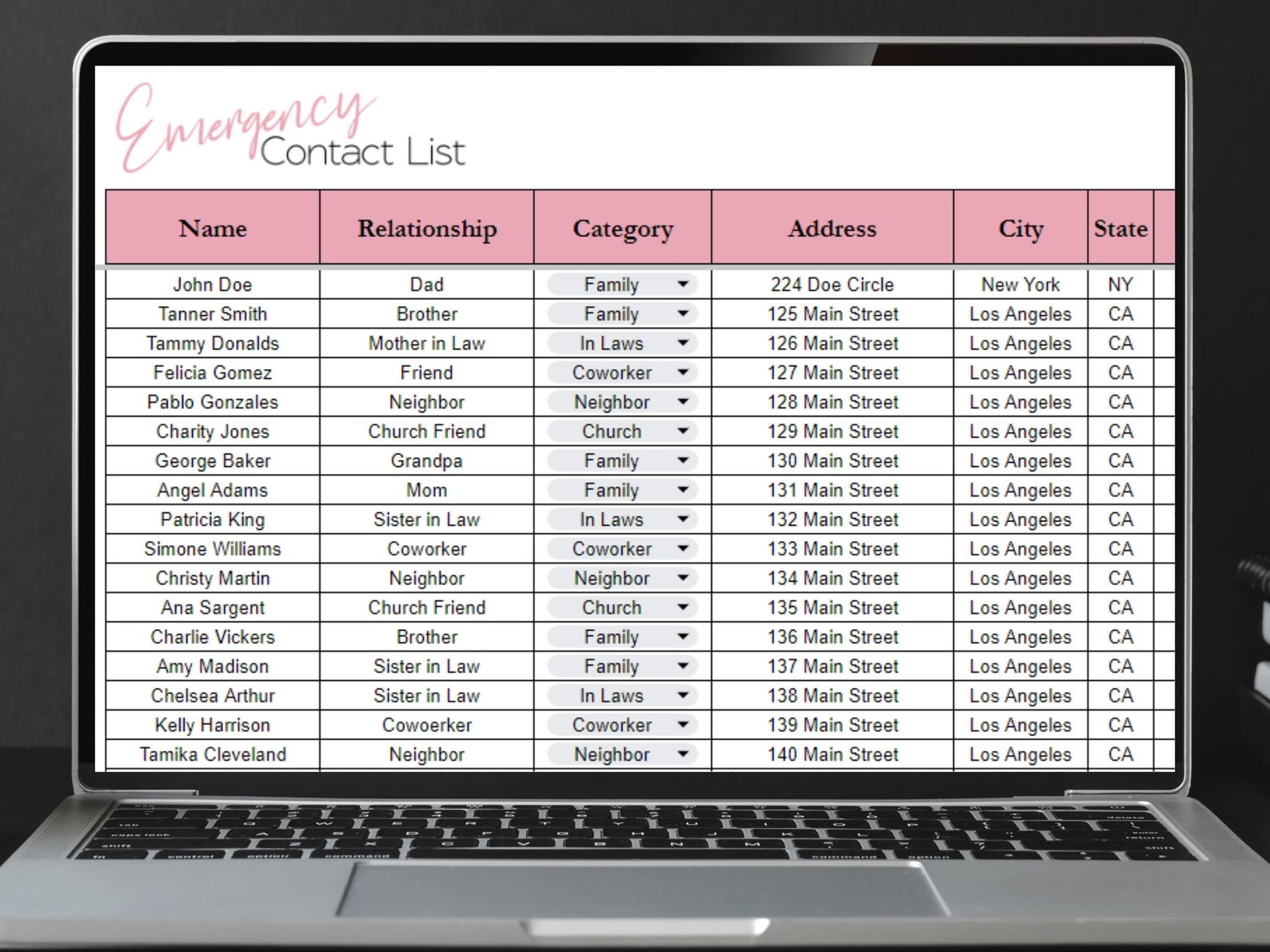 Emergency Contact List Template Excel Spreadsheet Emergency - Etsy