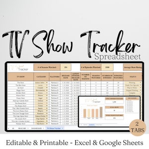 TV Show Tracker Excel Spreadsheet, TV Shows Tracking Google Sheets ...