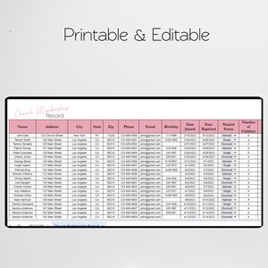 Church Membership Directory Template Excel Spreadsheet, Church ...