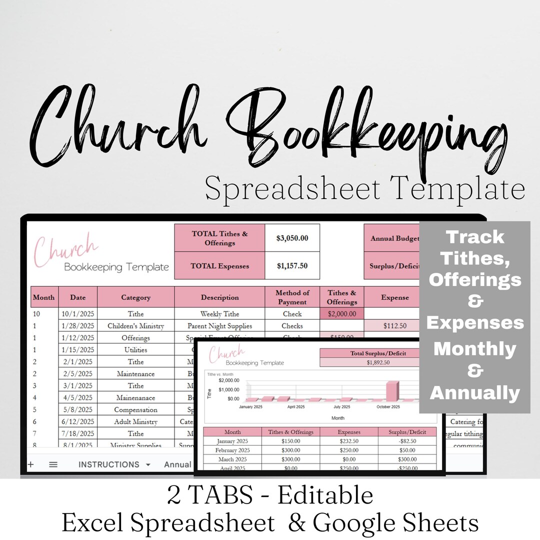 Church Bookkeeping Template Excel Spreadsheet, Church Accounting ...