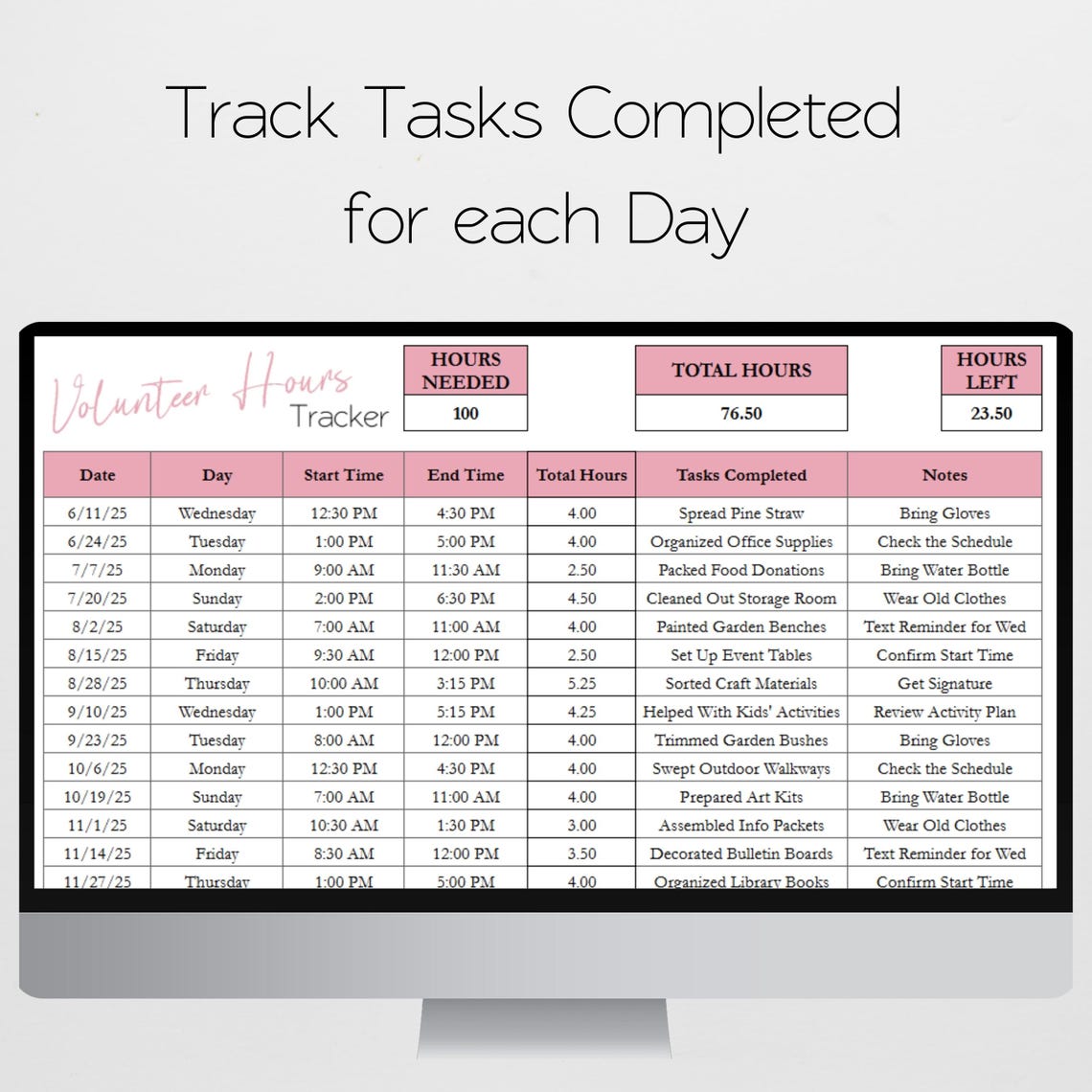 Volunteer Hours Log Sheet, Community Service Tracker Template Google ...