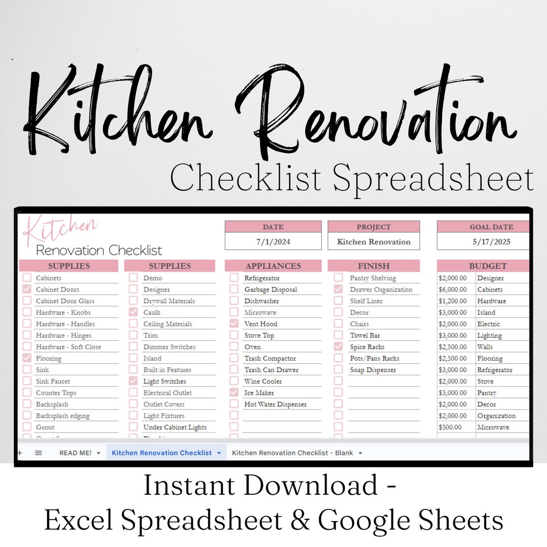 Kitchen Renovation Checklist Google Sheets, Kitchen Remodel Check List ...