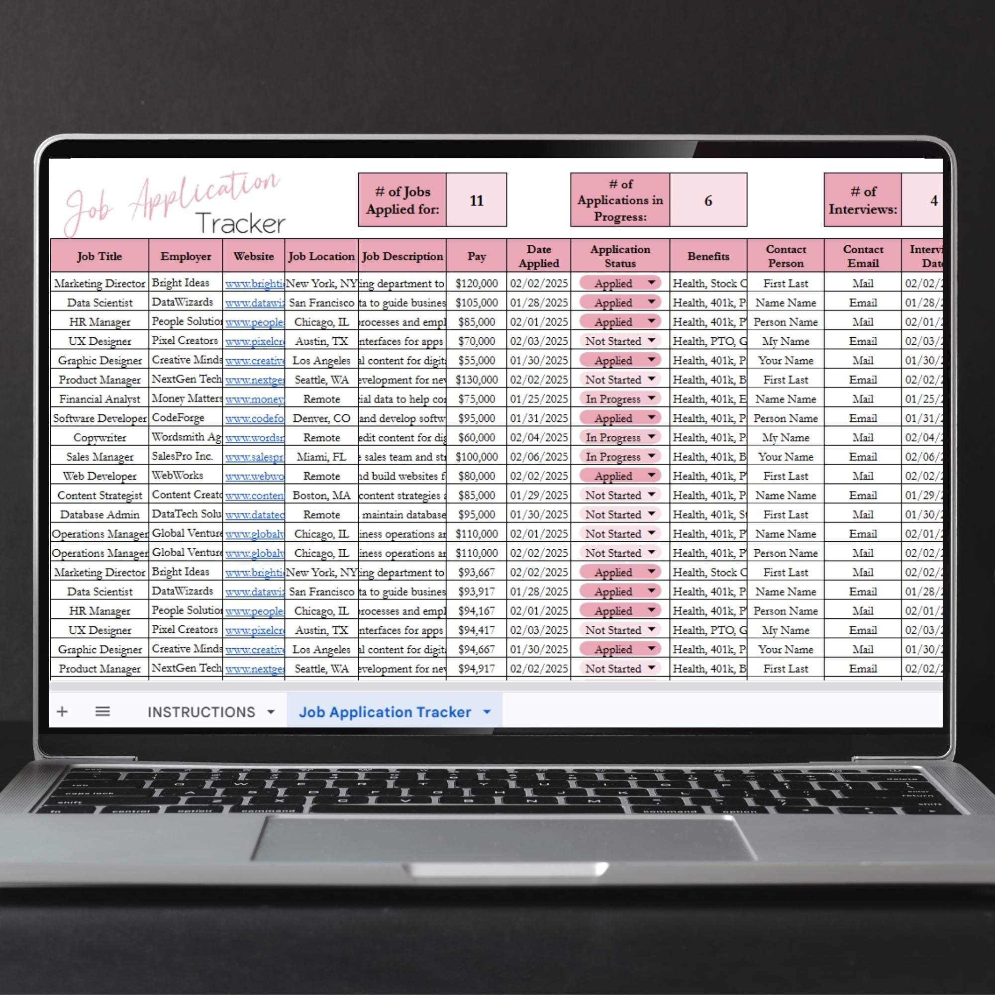 Job Application Tracker Excel Spreadsheet, Job Search Template Google ...