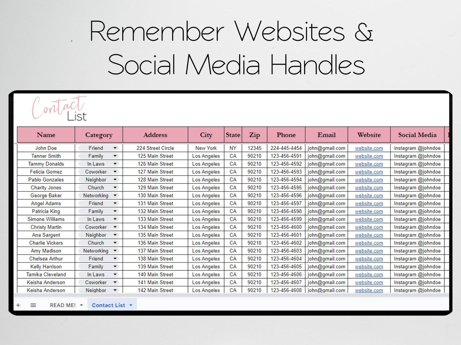 Contact List Template Excel Spreadsheet, Contact List Google Sheet ...